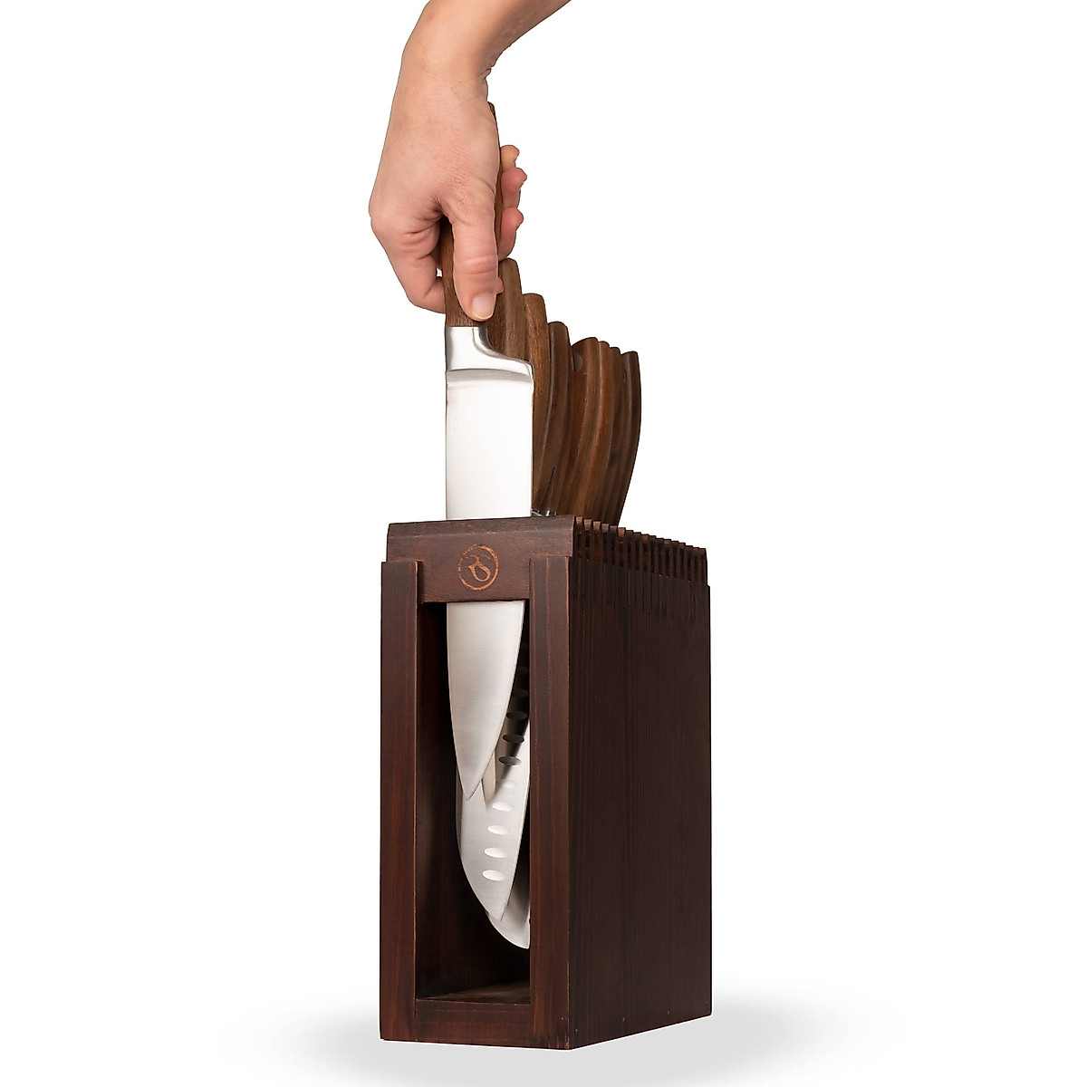 Rustic State Seki Wooden Universal Knife Holder Display Block Stand Without Knives Countertop Tabletop Organizer Storage Walnut
