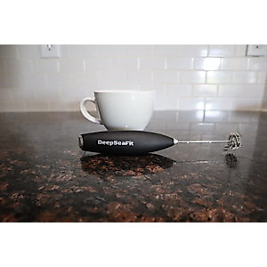 DeepSeaFit Hand Blender & Mixer for Pre-Workout, Protein, Formula, Powder Supplements, Coffee Art, Mixer Stick, Hand Mixer Electric, Milk Frother Batteries Included, Veteran Owned & Operated (Black)