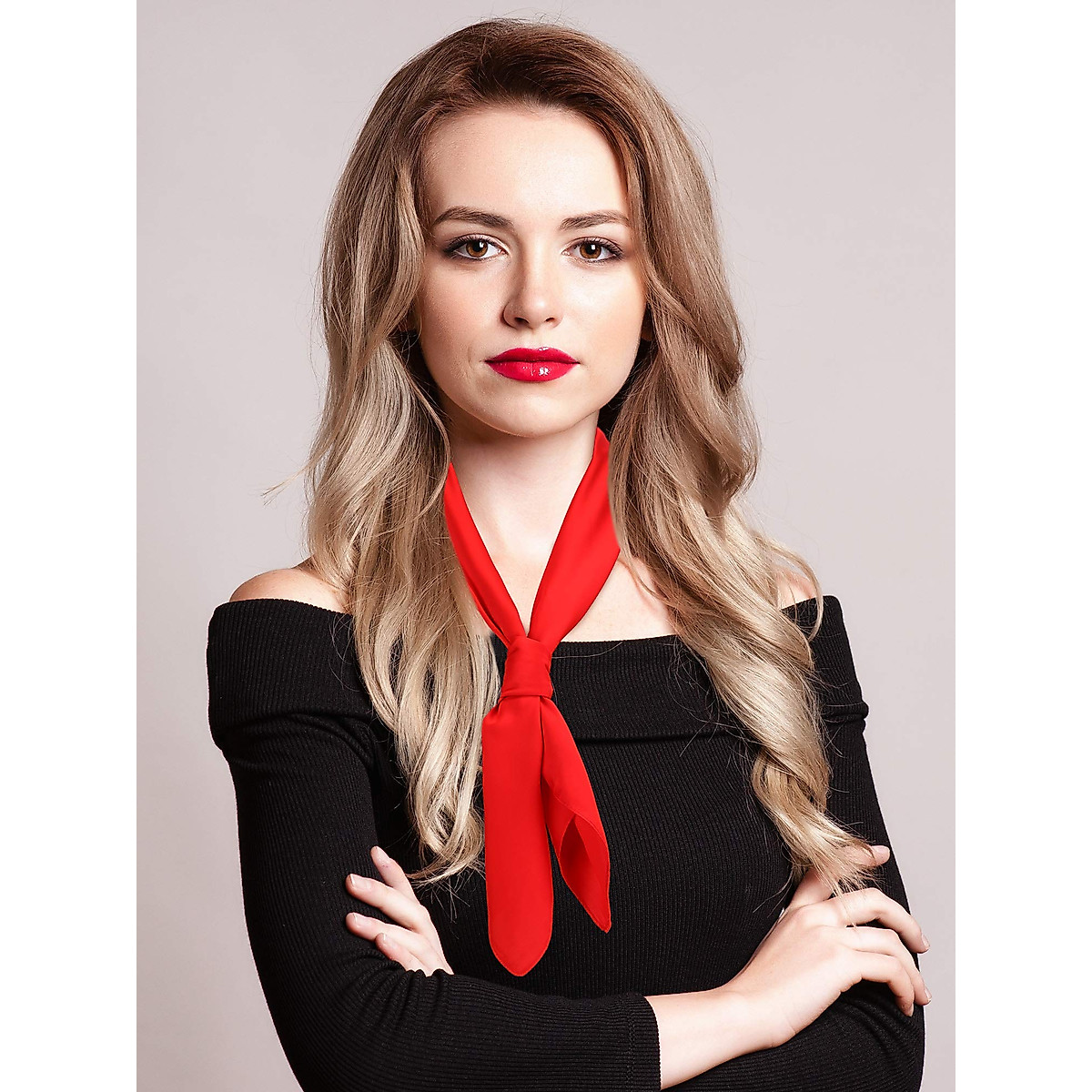 SATINIOR 3 pcs neck scarf Women Silk Chiffon Neck Scarf Square Scarf Satin Headscarf ascot Neck Scarves for Women(Red, 23.62 x 23.62 Inches)