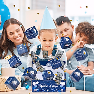 WATINC Surprise Gift Box Explosion - 16pcs Birthday Surprising Gift Boxes Exploding for Money, 12 Bounces Money Boxes Explosion with Confetti, Blue Pop Out Cash Holder for Bday Party Supplies
