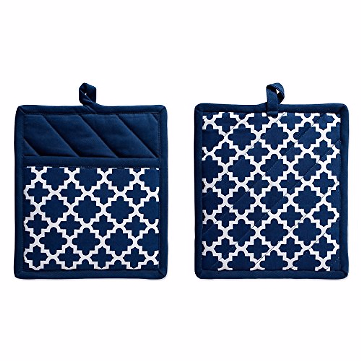 DII Lattice Basics Collection Kitchen Essentials, Potholder Set, Nautical Blue, 2, Piece