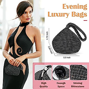 Sweetude 2 Pieces Rhinestones Triangle Bag Bling Glitter Evening Bag Crystal Evening Clutch Purse Triangle Bling Wedding Purse Full Rhinestones Shiny Dinner Bag Bucket Bags with Wristlet