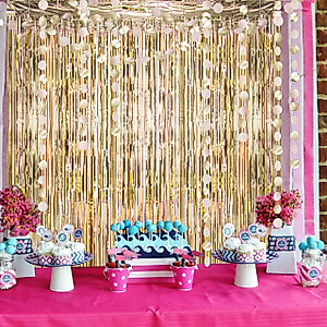 Decor365 Champagne Gold Foil Tinsel Fringe Curtain backdrop Hanging Circle Garland for Birthday Party Decoration Bridal Baby Shower Bachelorette Graduation Ramadan Party Supplies