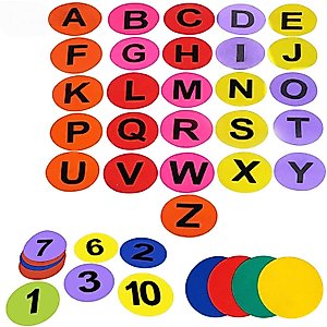 GSi Colorful Spot Markers Anti Slip Skid Rubber Dots for Drills and Training School Teaching (8 inch), Assorted Bright & Neon Colors (Alphanumeric Combo)
