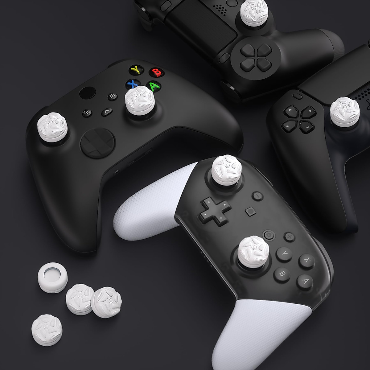 PlayVital Thumbs Cushion Caps Thumb Grips for ps5/4, Thumbstick Grip Cover for Xbox Series X/S, Thumb Grip Caps for Xbox One, Elite Series 2, for Switch Pro Controller - Raindrop Texture Design White
