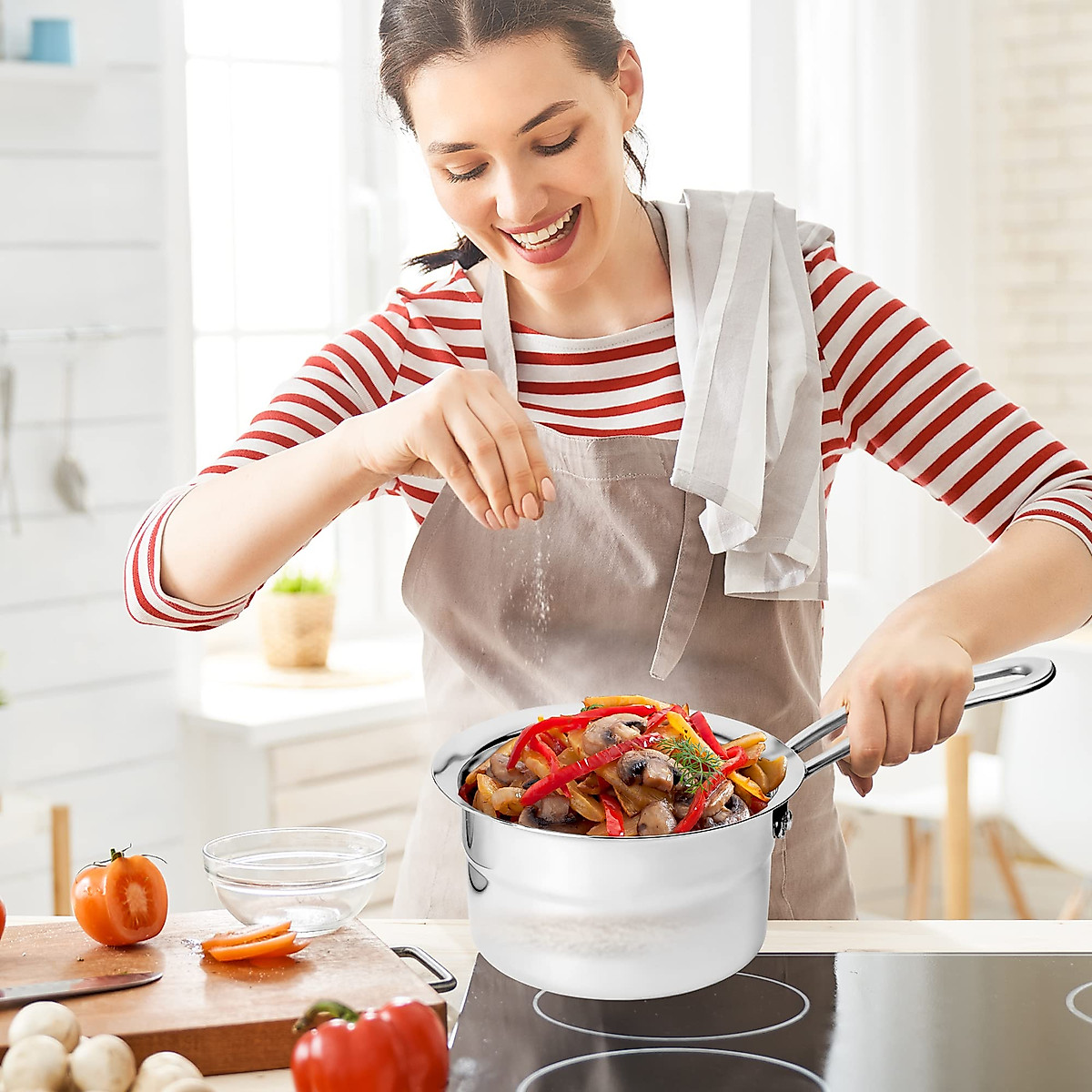 KSJONE Set of 2 Professional Grade Saucepan with Stay Cool Handles, Kitchen Cooking Pans, Dishwasher Oven Safe & Compatible with All Stovetops Multipurpose for Home Restaurant (1 Quart & 2 Quart)