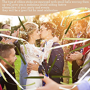 Whaline 40Pcs Wedding Ribbon Sticks with Bells White Sage Green Streamers Fairy Stick Wands Ribbon Tassel Wands for Baby Shower Send Off Party Activities Holiday Celebration Supplies