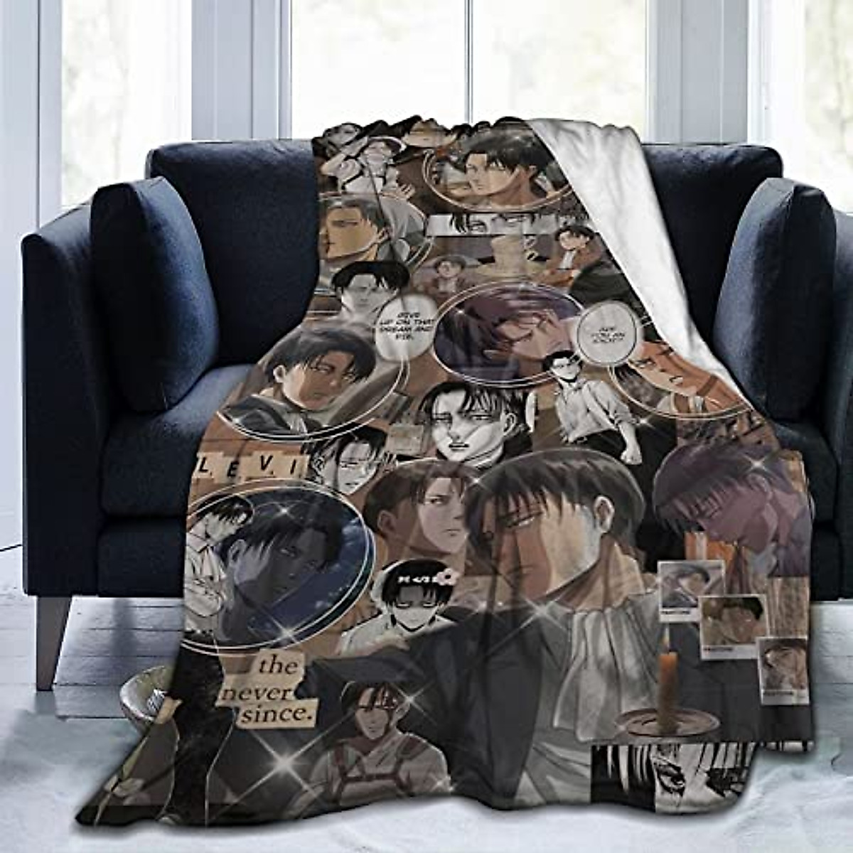 Anime Throw Blanket Levi Ackerman Throw Blanket Ultra-Soft Flannel Blanket