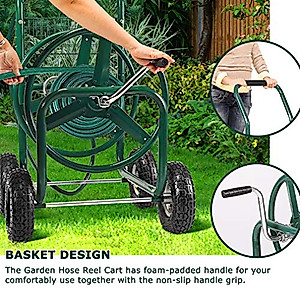 Garden Water Hose Reel Cart Tools with Wheels Garden Lawn Water Truck Water Planting Cart Heavy Duty Outdoor Yard Water Planting Holds 300-Feet of 5/8-Inch Hose with Storage Basket (Green)