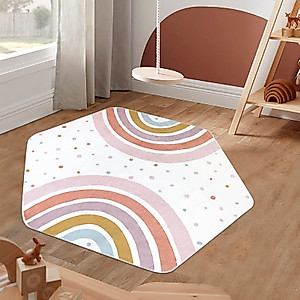 STARUIA Rainbow Kids Rug Play Carpet 55"x47" for Bedroom, Hexagon Washable Rug for Playroom Tent Castle, Non-Slip Nursery Rug Soft Play Mat for Children Playpen Classroom Dorm