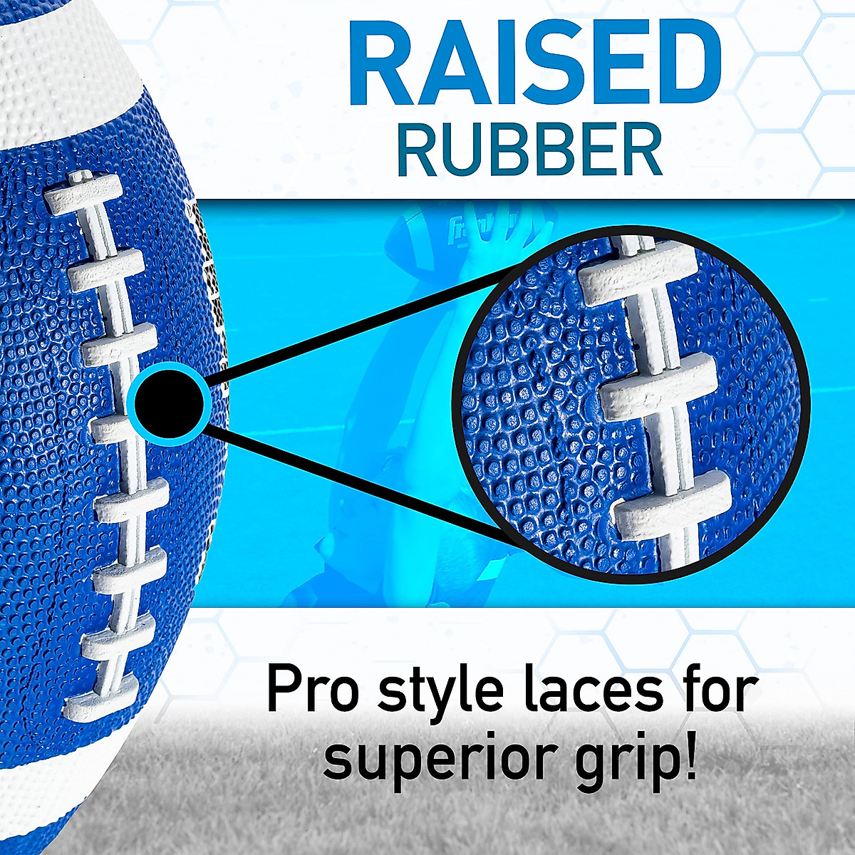 Franklin Sports Football - Grip-Rite 100 - Kids Junior Size - Youth Football - Durable Outdoor Rubber Football - Blue / White