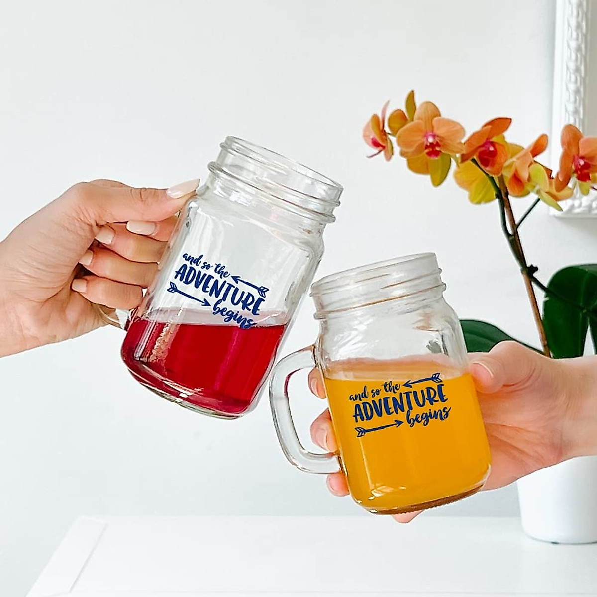 Kate Aspen "And So The Adventure Begins 12 oz. Mason Jar Mug with Lid - (Set of 6) (30048NA-TRV)