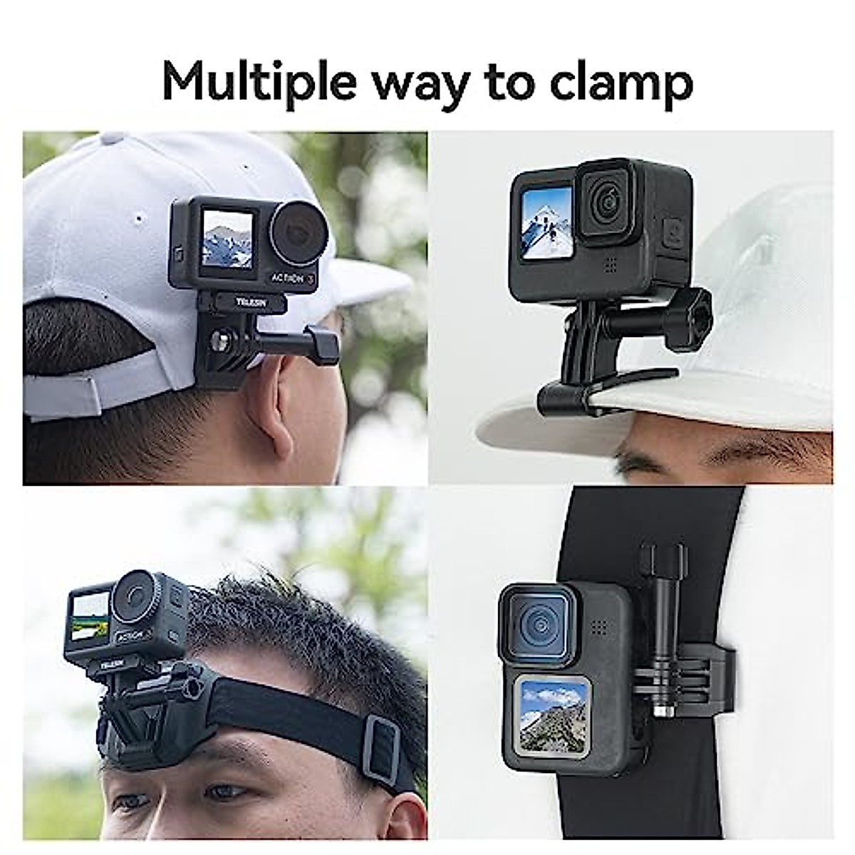 Head Strap Mount with Cap Clip, Quick Release Head Belt Mount Compatible with GoPro Hero 11/10/9/8/7/6/5, Fusion, Max, DJI OSMO and Most Action Cameras