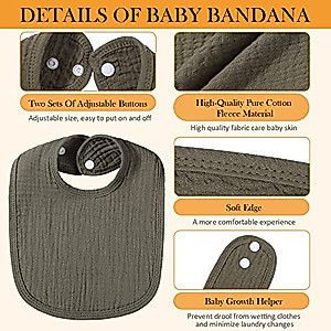 Yahenda 16 Pcs Baby Muslin Bibs Teething Bibs Cotton Baby Bibs 4 Absorbent Layers Drool Bibs Baby Bandana with Adjustable Snap Closure for Unisex Boys Girls Teething Drooling Burping, 8 Solid Colors