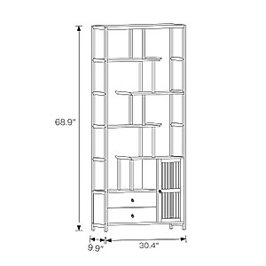 MoNiBloom Bamboo 7 Tier Staggered Bookshelf Etagere Vintage Bookcase Display Open Shelf for Home Living Room Office Bedroom, Brown