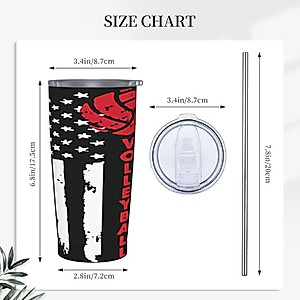 VKKOEWL American Flag Volleyball Sports Stainless Steel Insulated Tumbler 20 Oz Travel Water Bottle Coffee Mug Drink Cup With Lid Straw