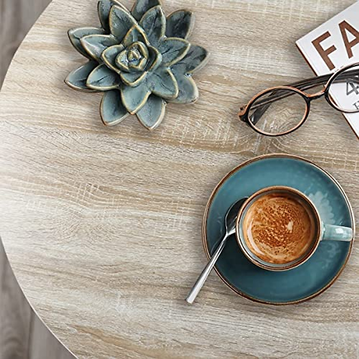 Round Coffee Table, Modern Small Coffee Table Sofa Table Tea Table for Living Room, Office Desk, Balcony, Wood Desktop and Metal Legs, 23.6inch White Oak