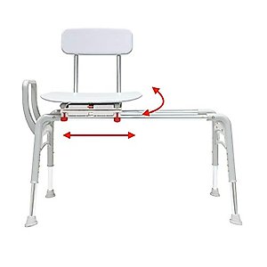 Eagle Health Ergo Swiveling Sliding Bathtub Transfer Bench & Shower Chair Reg. (78668), Safe, Patented, Comfortable, Tool-Less Assembly, Height Adjustable