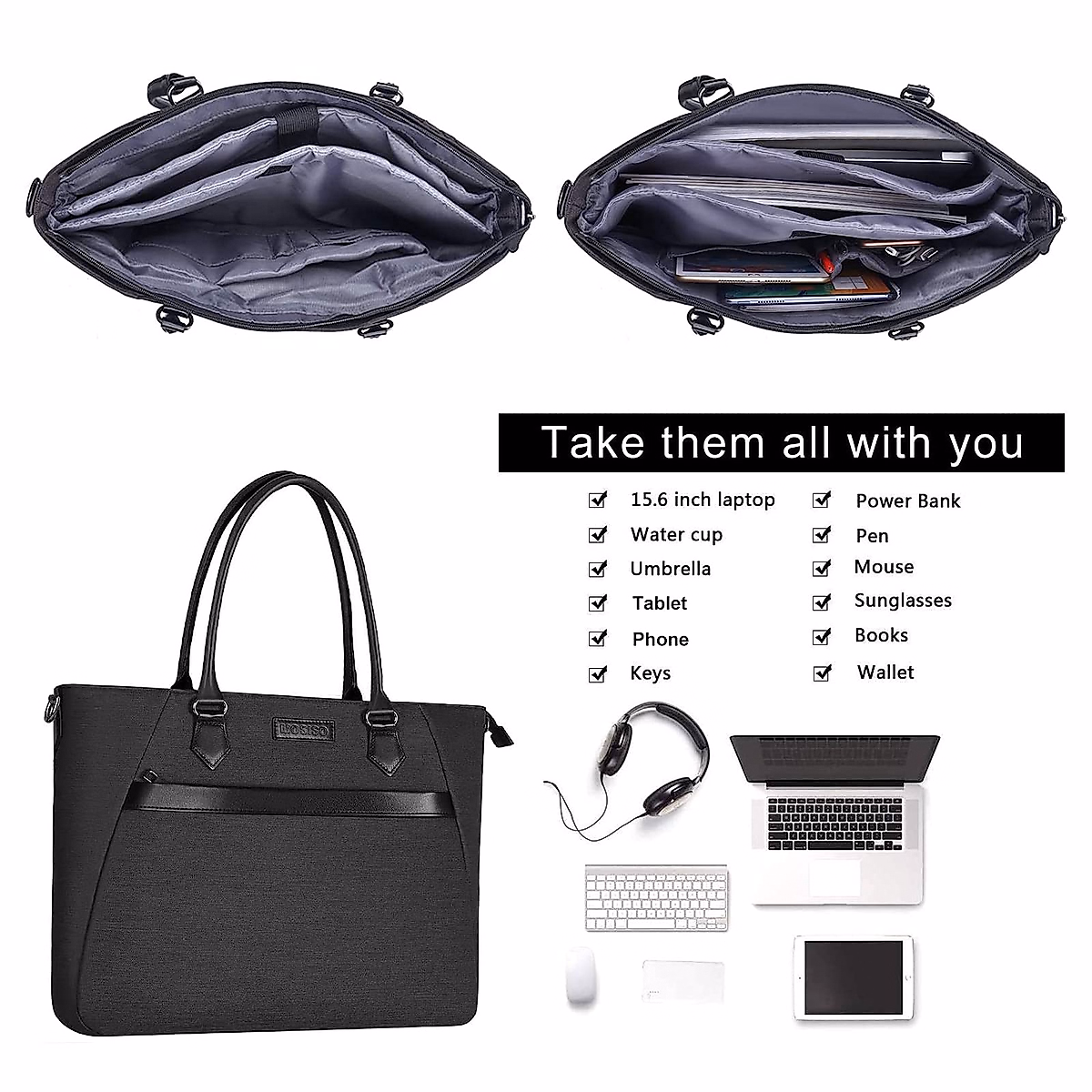 MOSISO Laptop Tote Bag (17-17.3 inch) with Front Trapezoid Pocket, Space Gray