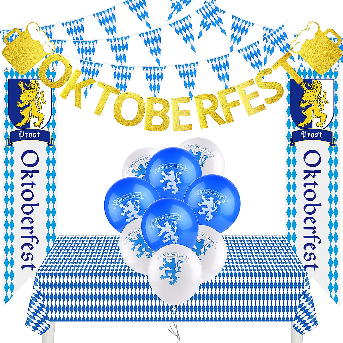 TUPARKA Oktoberfest Decorations Kit Octoberfest Party Supplies for Oktoberfest Decor Oktoberfest German Party Decorations, Includes Oktoberfest Bavarian Tablecloth Sign Flag Pennant Banner