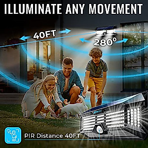 Solar Lights Outdoor Waterproof 298 LEDs 2500lm Ultra Bright - Security LED Motion Sensor Flood Light for Wall Garden up to 800 sq ft - 280° Wide Angle Lighting Powered 4400 mAh IP65