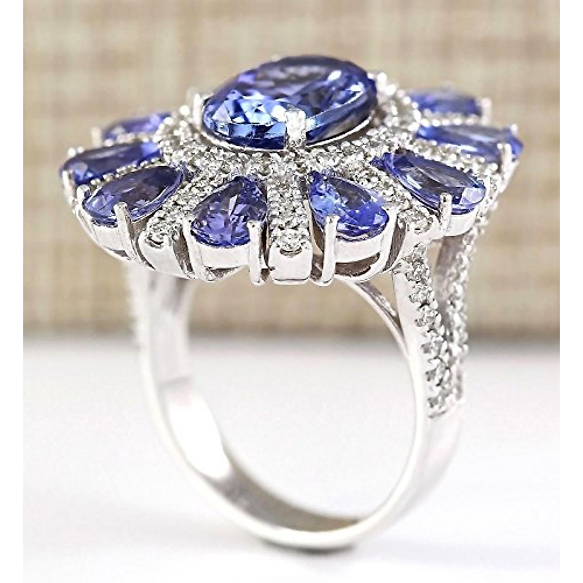 PR Jewerly Women Elegant 925 Silver Blue Tanzanite Gemstone Flower Cluster Ring Engagement (7)