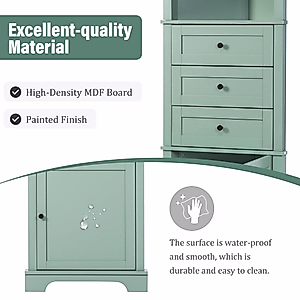 Fuhomtre Triangle Tall Corner Cabinet Drawers and Adjustable Shelves Tall Hutch Corner Bar Cabinet with Door for Kitchen Green