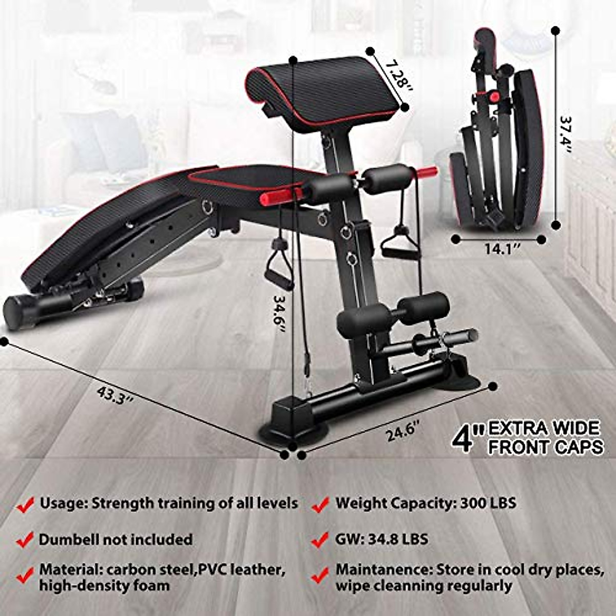 Adjustable Weight Bench - Utility Weight Benches for Full Body Workout, Foldable Flat/Incline/Decline Exercise Multi-Purpose Bench for Home Gym