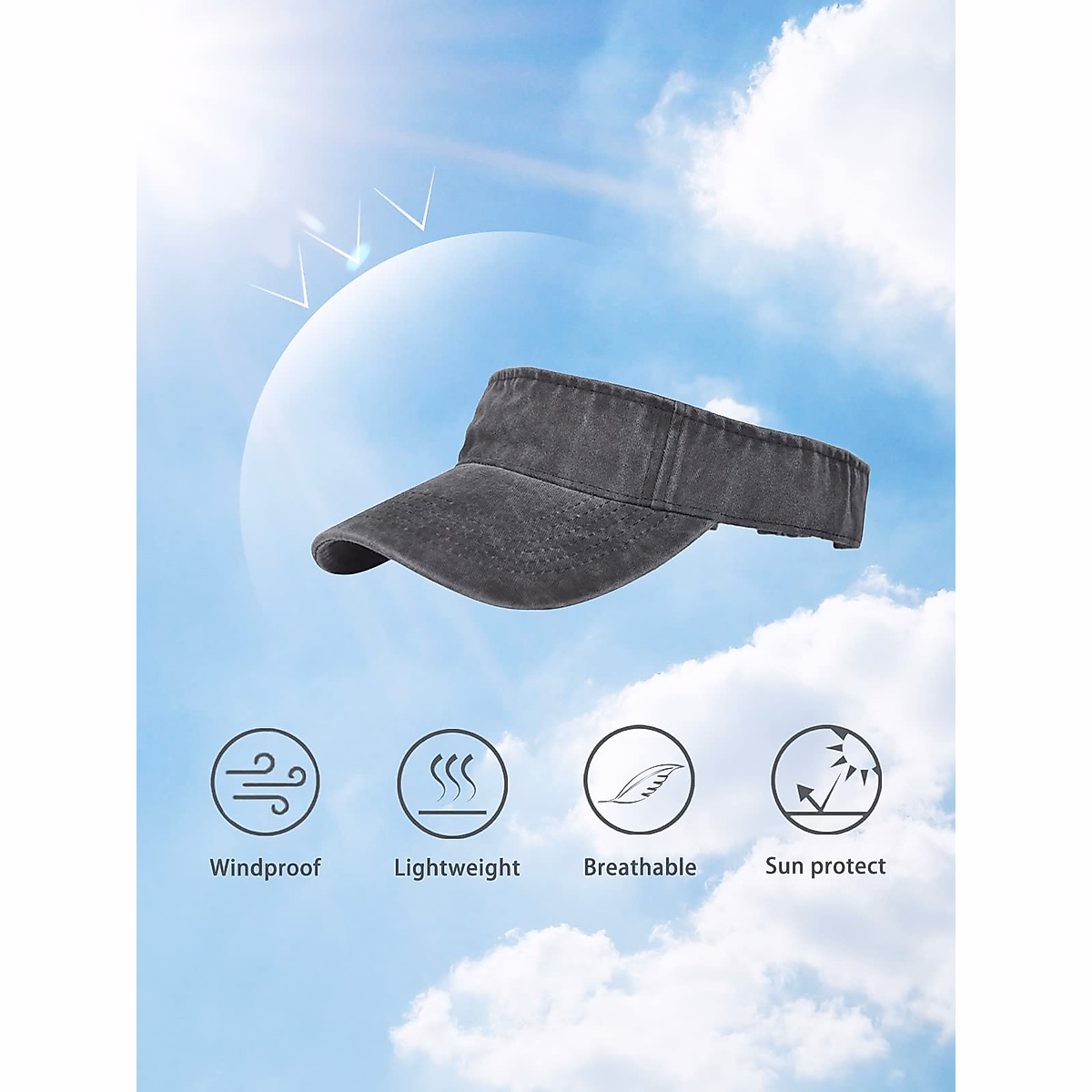 Century Star Visors for Women Mens Sun Visor Hats Sports Outdoor Hat Tennis Running Summer Adjustable Beach Cap Sun Protection Z Black& White One Size