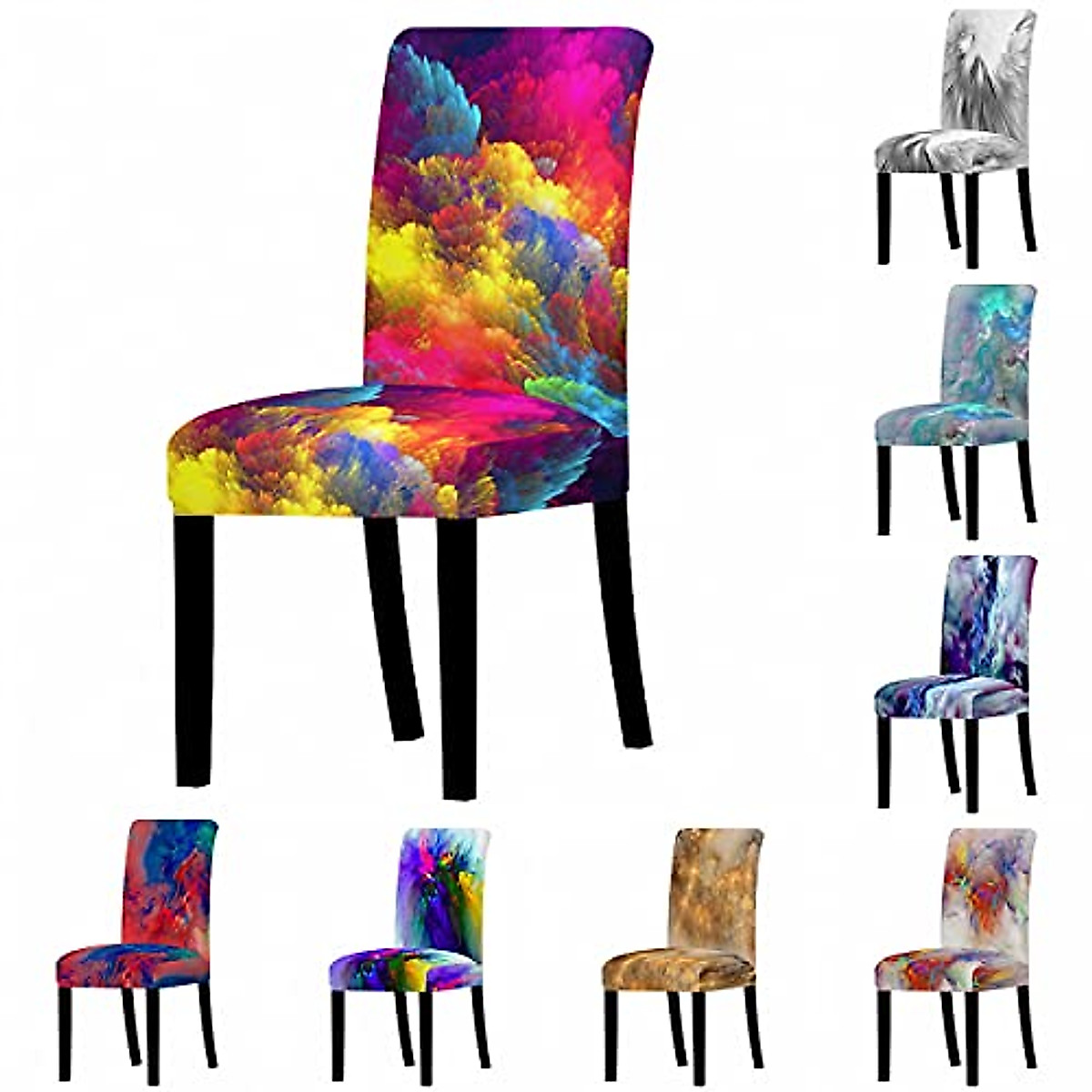 Colorful Print Universal High Elastic Chair Cover Dining Room Kitchen Office Wedding Home Banquet Cover AH5 4PCS