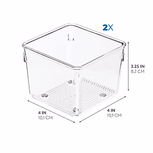 iDesign Linus Plastic Kitchen Drawer Organizer for Silverware, Spatulas, Cutlery, Gadgets, Office Supplies, Cosmetics, 4" x 4" x 3", Set of 2, Clear