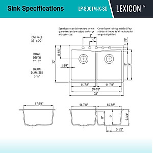 33" x 22" Quartz Kitchen Sink, Double Bowl Kitchen Sinks, Drop in sink, large sinks Quartz Undermount Kitchen Sink, Galaxy Black Kitchen Sink, Double Sink Kitchen, Lexicon Platinum LP-800TM-K-SO