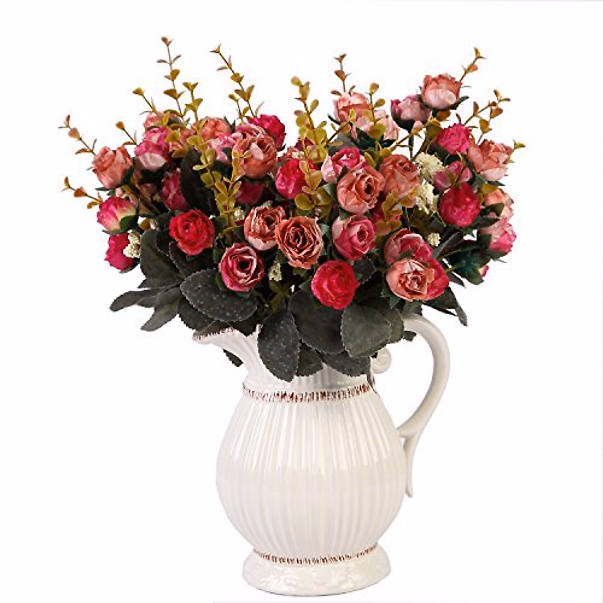 Houda Artificial Silk Fake Flowers Rose Floral Decor Bouquet,Pack of 2 (Rose Coffee)