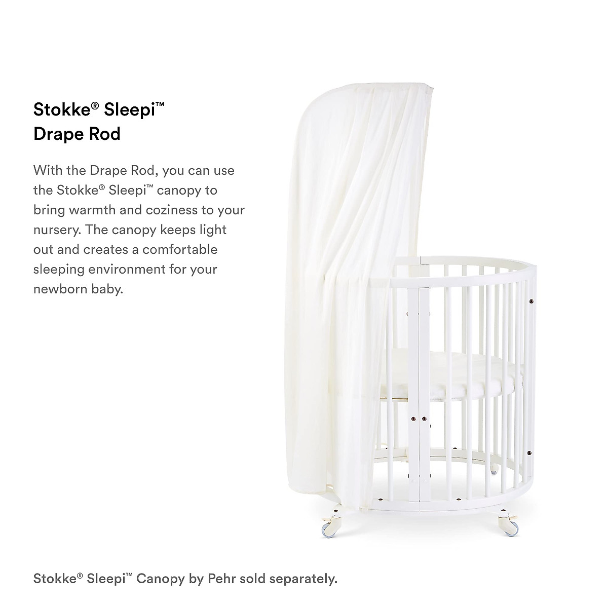 Stokke Sleepi Drape Rod, White - Made from Solid Beech Wood - Easy to Install & Clean - Compatible Sleepi Crib/Bed & Mini