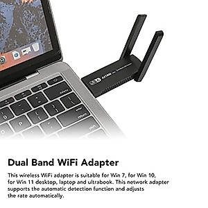 Asixxsix USB WiFi 6 Adapter, USB 3.0 WiFi Dongle Dual Band 5Ghz/2.4Ghz igh Gain Dual Antennas Wireless Network Adapter Plug and Play USB Network Card for PC Desktop Laptop Windows 7/10/11