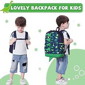 VASCHY Dinosaur Toddler Backpacks, Cute Water Resistant Little Boys Girls Backpack Chest Strap for Kindergarten,Rucksack Schoolbag Bookbag for Kids Green
