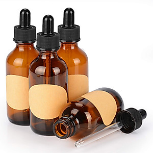 stonylab Amber Glass Dropper Bottle 60ml (2 oz) 4 Pack, Brown Empty Glass Bottle with Glass Dropper and Label for Essential Oils Aromatherapy Fragrances