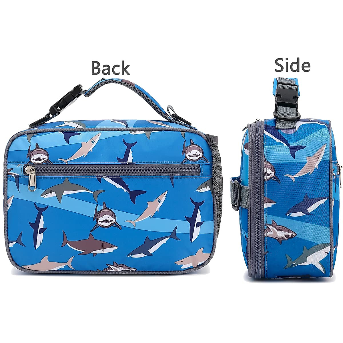 FlowFly Kids Lunch Bag, Durable Insulated School Lunch Box with Shoulder Strap and Bottle Holder, Water-resistant Thermal Small Lunch Cooler Tote for Teen Boys & Girls,Shark