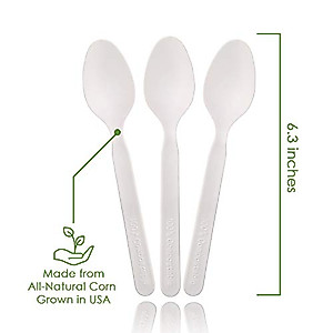 100% Compostable Spoons - 140 Large Disposable Utensils (6.3 in.) Eco Friendly Durable and Heat Resistant Alternative to Plastic Spoons with Convenient Tray by Ecovita