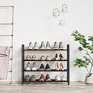 FANHAO 4-Tier Shoe Rack, 100% Stainless Steel Shoe Shelf Storage Organizer 12 Pairs for Bedroom, Closet, Entryway, Dorm Room, Matte Black