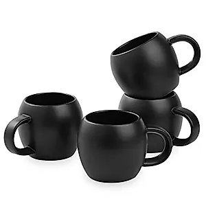 LYEOBOH Coffee Mugs Set Porcelain Coffee Cups,14 OZ Coffee Mugs Ceramic Tea Mug for Hot Cocoa, Diner, Ceramic Large Latte Mug Set of 4, Matte Black
