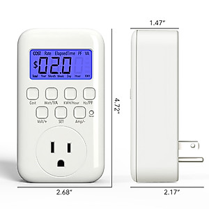 HBN Watt Meter Plug with Backlight, Plug-in Socket Power Meter Electricity Usage Monitor Consumption Home Electrical Energy Monitor, Voltage Amps Wattage Electricity Usage Tester, 9 Display Modes