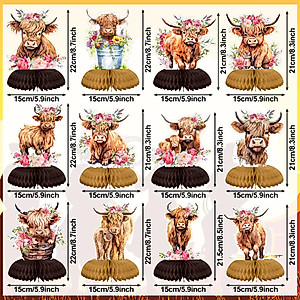 Shappy 12 Pcs Highland Cow Honeycomb Centerpieces Highland Cow Party Centerpieces Highland Cattle Table Decorations for Highland Cow Baby Shower Birthday Party Supplies(Classical)