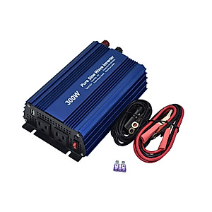 DC 12V to AC120V Pure sine Wave Power Inverter 300W with Dual sockets Output and DC 5V 2Amp USB Output. Ideal for Most Small Power appliances. (300W) Blue