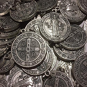 Lot of 50 Saint St Benedict of Nursia Patron Against Evil Medal Pendant 1" + oval ring