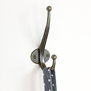 Sturdy Dual Coat Hooks Modern Iron Wall Mounted Hook for Entryway Kitchen Home Office Garage Organizer Storage, with 17mm Screws, Brushed Antique Bronze, 6 PCS