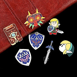 Zelda Game Enamel Pin Set - Zelda Gaming Collectible 7Pcs Shield and Sword Lapel Pins, Cosplay Brooch Gift for Women Men Game Lover