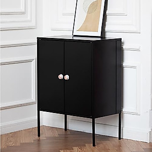 STSDOHAB Black Metal Storage Cabinet -Black Free Standing Cupboard for Kitchen, Entryway, Bathroom, and Office File Storage - Easy Assembly Sideboard and Buffet