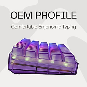 Higround Crystal Amethyst Basecamp 65% Mechanical USB Wired Gaming Keyboard, White Flame Switches, Programable RGB, Transparent/Translucent, Hot-Swappable, Deep Thock Creamy Sounding PC Keyboard