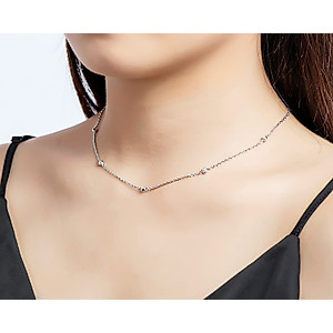 DYUNQ Moissanite Necklace for Women Sterling Silver, Station Tennis Choker Layering Bezel Set Chain, 2.5MM 0.3cttw Lab Created Diamond Dainty Simple Adjustable 16 Inch to 18 Inch